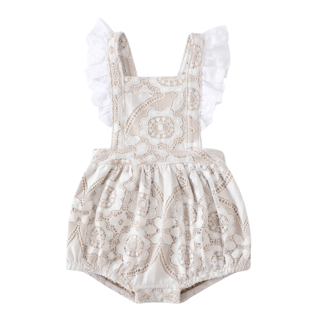 Cracked Soda Grace Frill Overall Beige Tummies And Tots Boutique